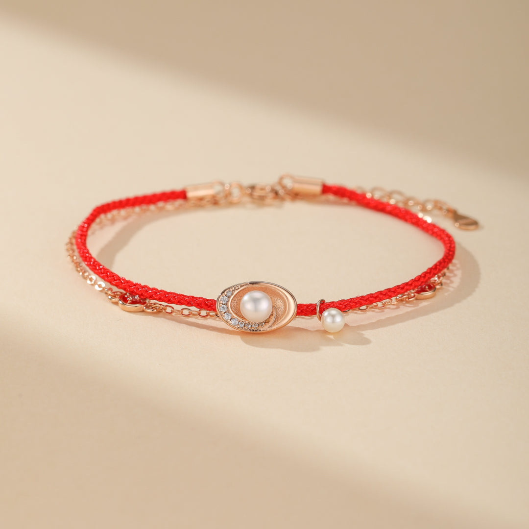 Bracelet Red Thread "Carmine Shine" Silver